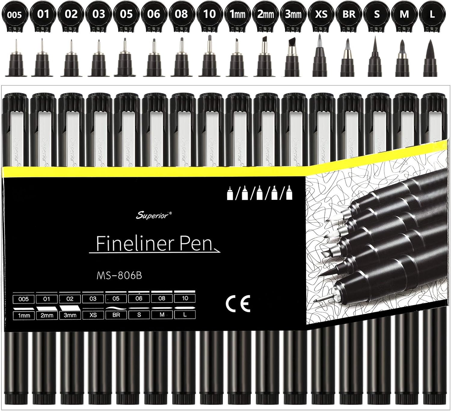 16 Sizes Black Fineliner Ink Pens Waterproof Micro Liner Ink Pen ...