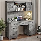 Amazon.com: Farmhouse 67''H Executive Desk with Hutch & 5 Drawers ...
