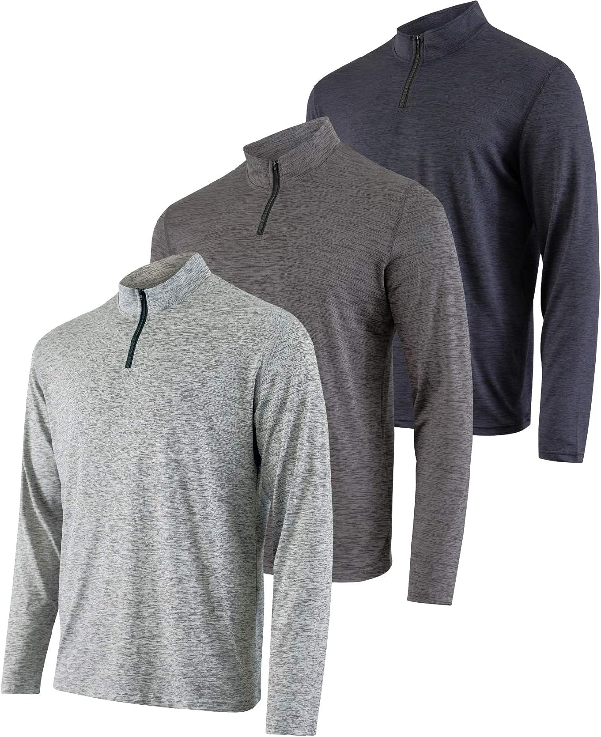 3 Pack: Men's Active Dry-Fit Quarter Zip Long Sleeve Outdoor Athletic ...