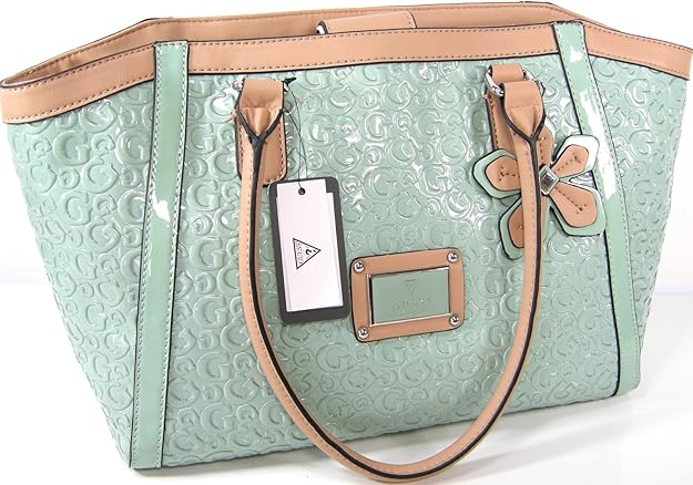 Guess G Logo Embossed Purse Satchel Hand Bag Patent Mint Green Tote ...