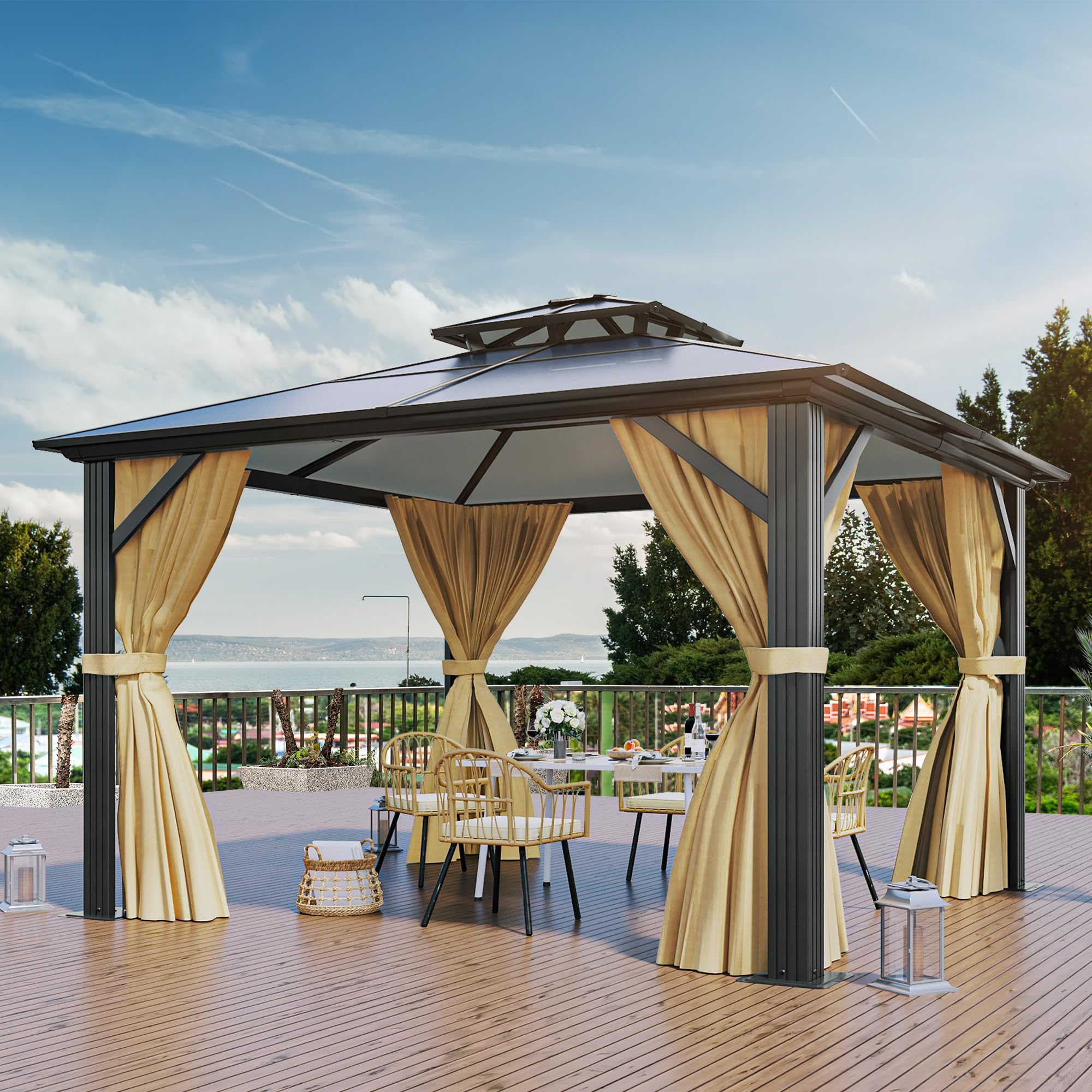 YITAHOME 12x14FT Gazebo Hard-Top Double Roof Canopy Outdoor with ...