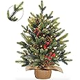 Amazon.com: 24"/2FT Tabletop Christmas Tree, Realistic-Feel Thick Artificial Mini Christmas Tree ...