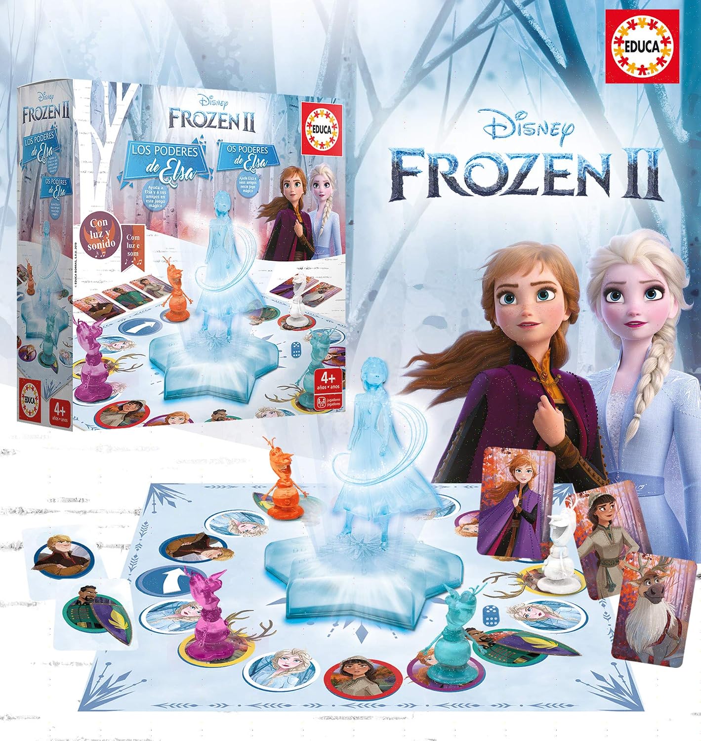 Educa Borras-Frozen II Die Poderes de Elsa Board Game with Light and ...