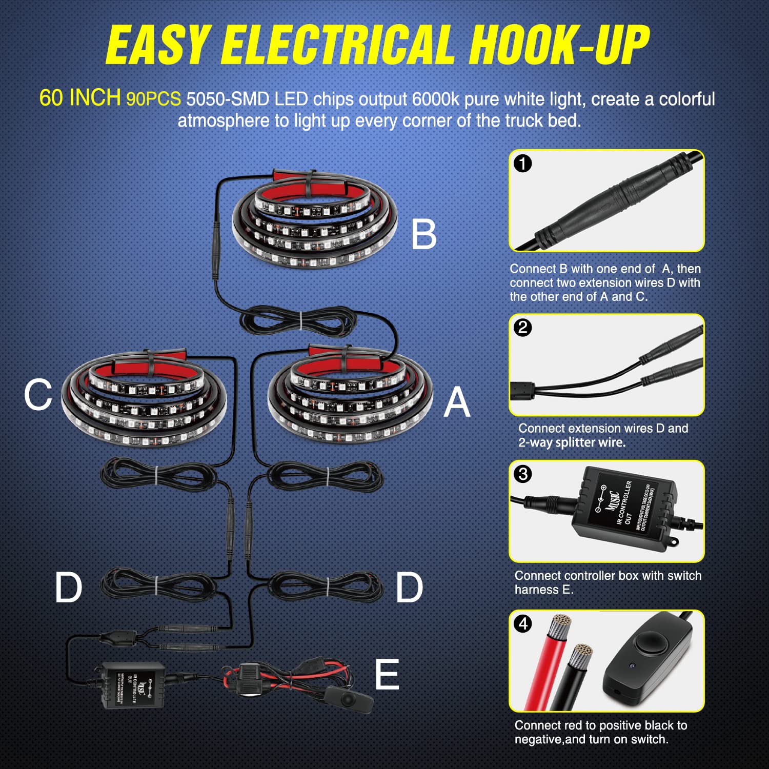 Mua Nilight 3PCS 60 Inch RGB Truck Bed Light Strip Kit 270 LED Neon ...