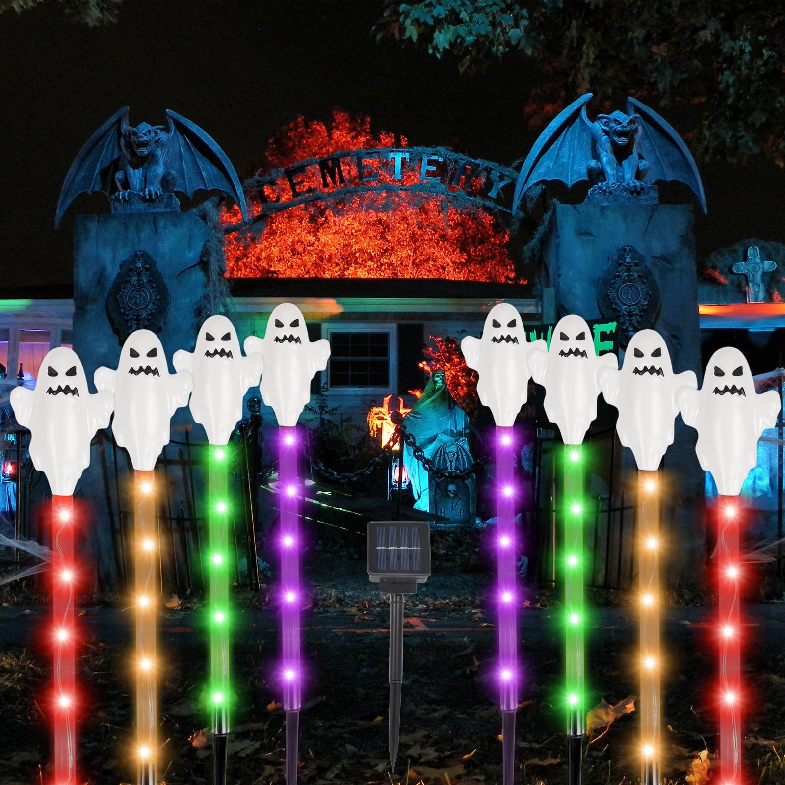 Halloween Ghost Lights Outdoor Decorations - 8 Pack Solar Halloween ...