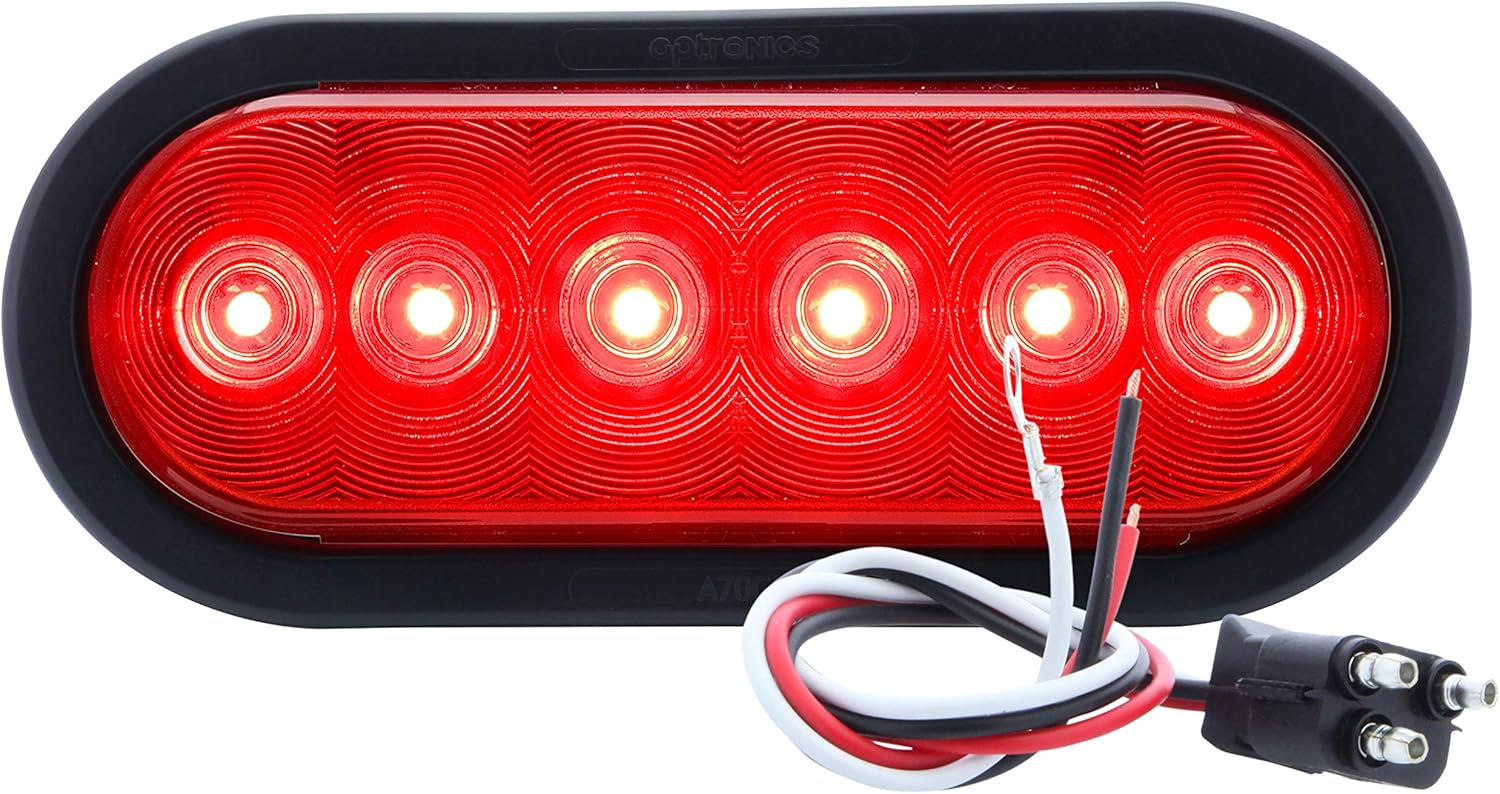 Optronics LED Oval Stop/Turn/Tail Light with Grommet and Plug, Red, 6 ...