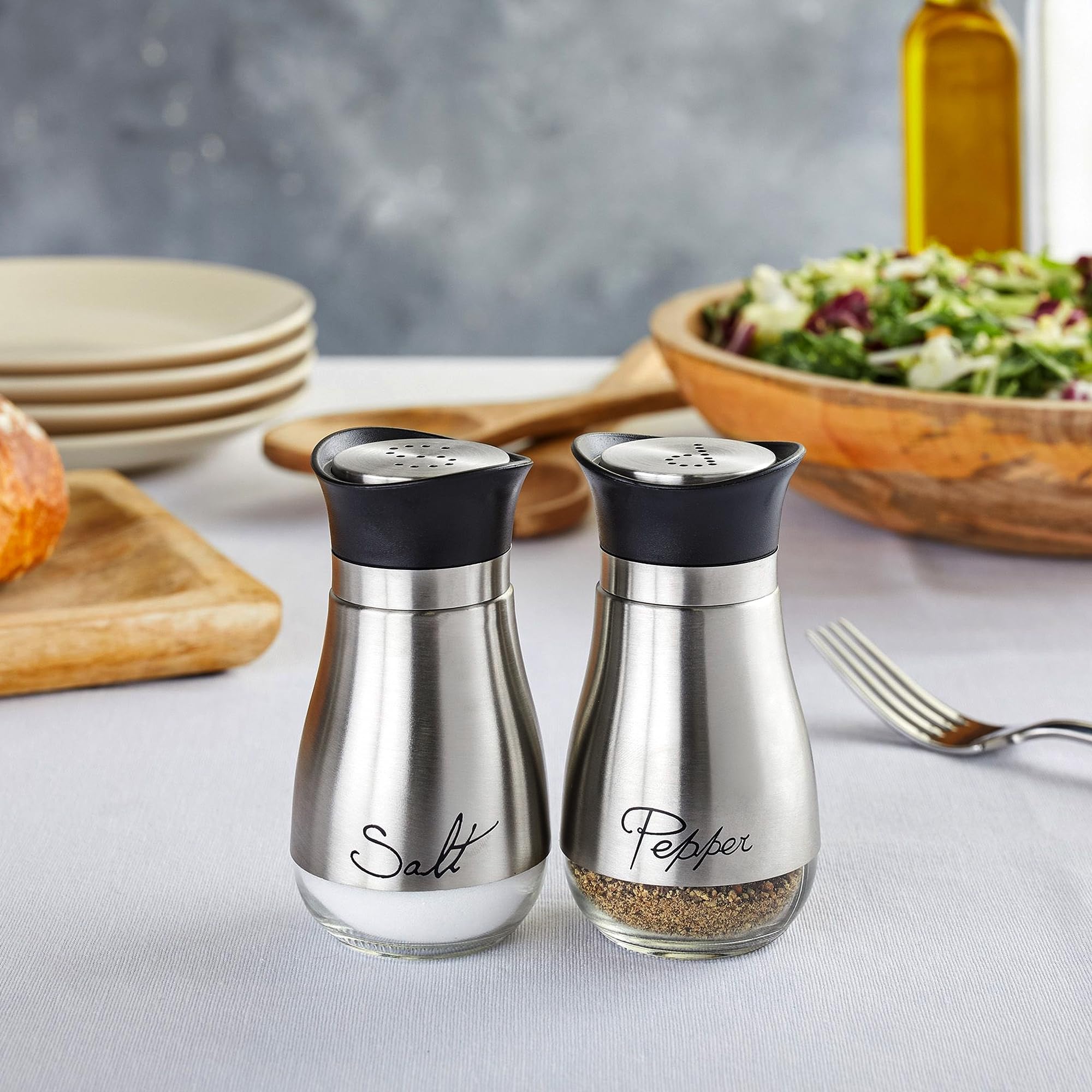 Mua Stainless Steel Salt and Pepper Shaker Set with Glass Bottom ...