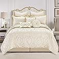 Amazon.com: Loom and Mill 9-Piece Elegant Damask Comforter Sets Jacquard Medallion Design, Ultra ...