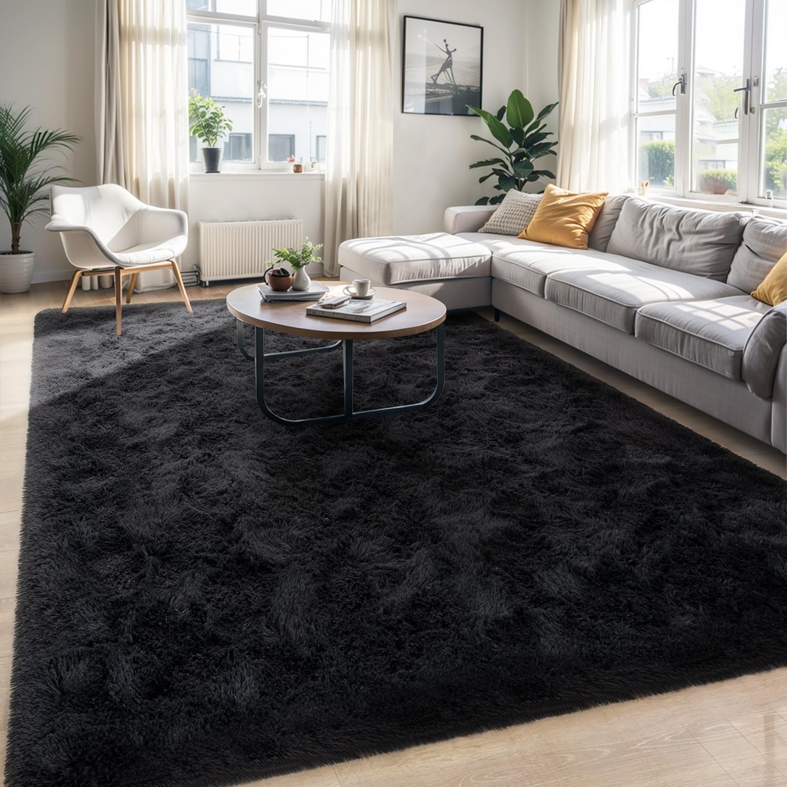 ULTSOFE Fluffy Soft Black Rug for Bedroom Living Room, 4x6 Plush High ...