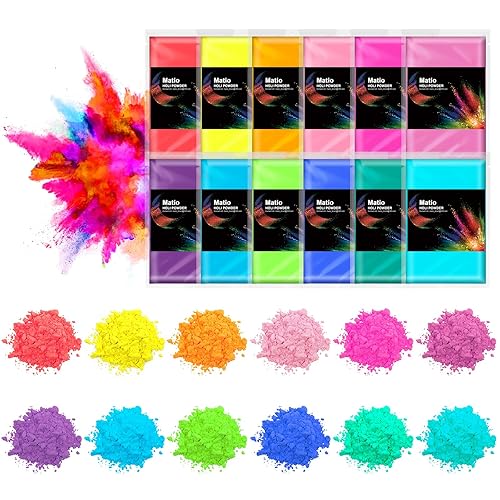 Matio Color Run Powder, 12 Pack 3.5oz/100g Each Natural Holi Powder ...