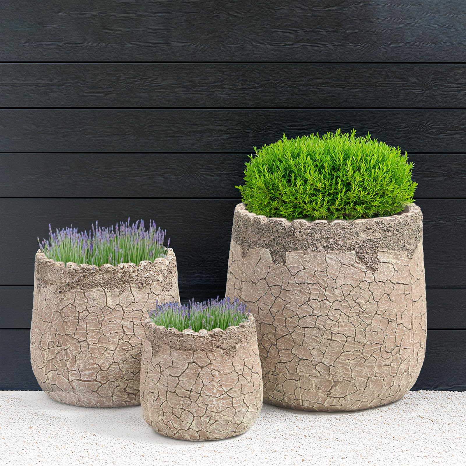 Florique 15.3"+11.8"+8.7" Round Concrete Planter for Outdoor Plants ...