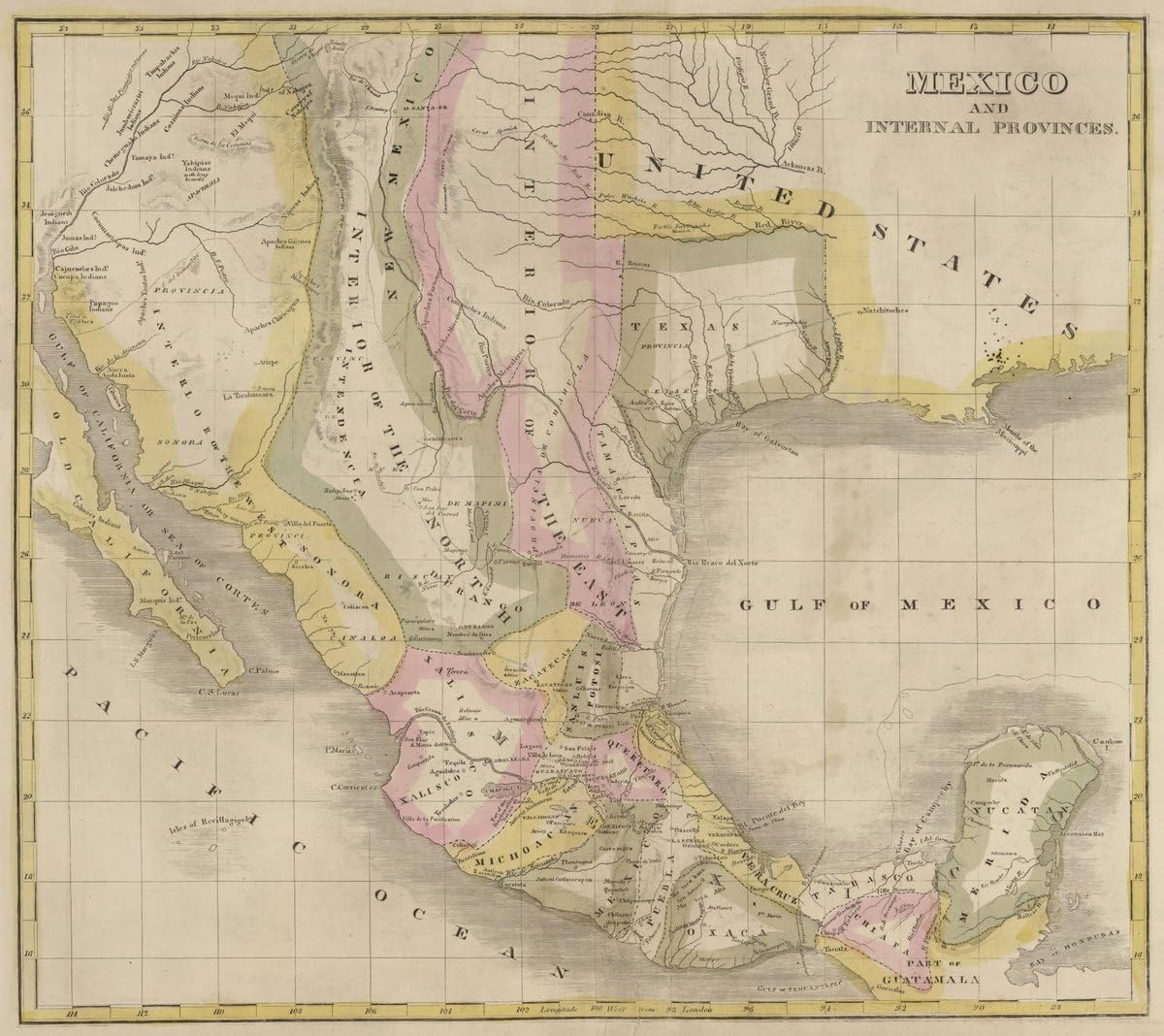 Atlas Mundial | 1824 México y provincias interior | Histórico Antique ...