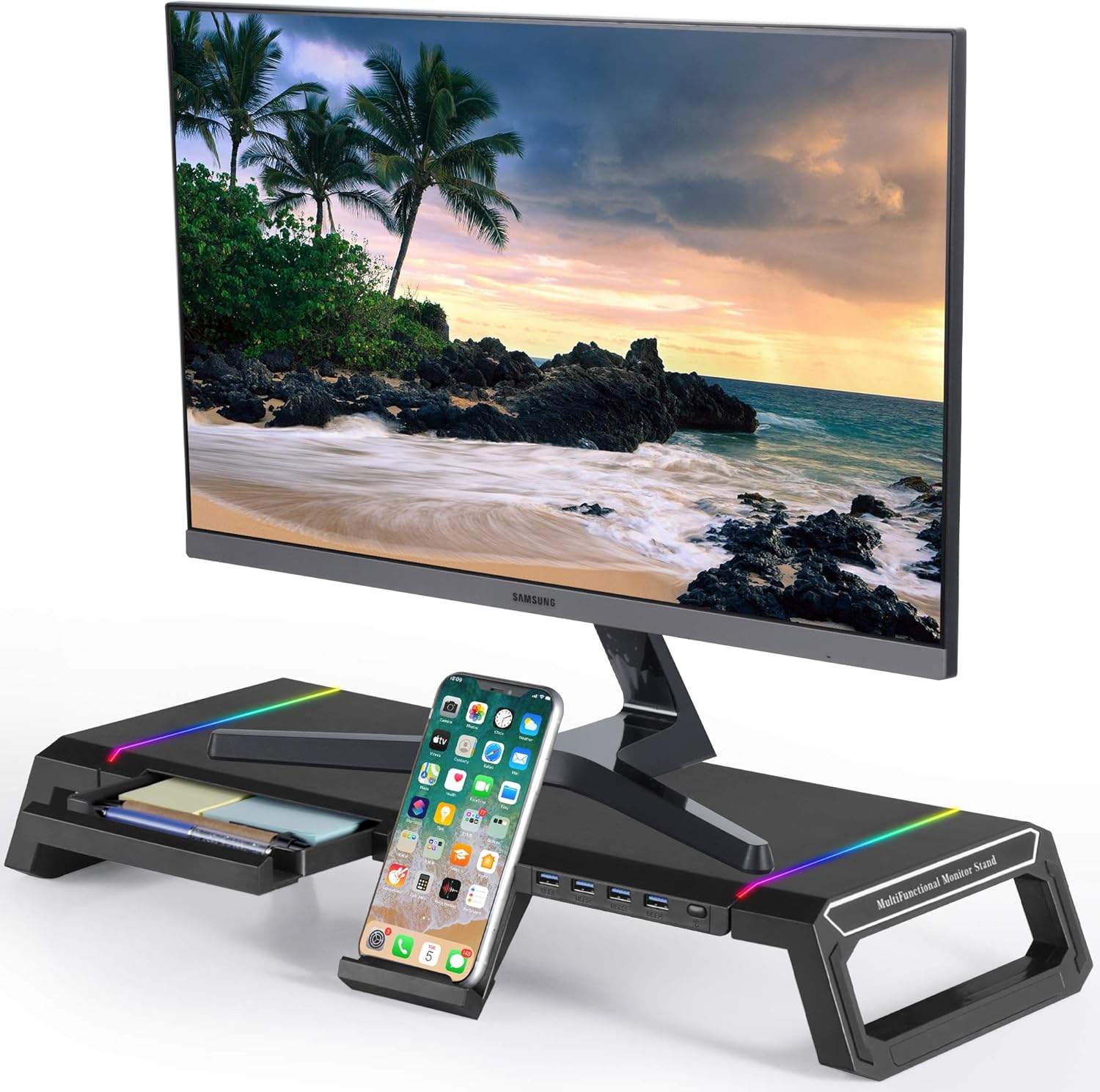 Monitor Stand Riser Foldable, TopMate RGB Computer Monitor Riser USB 3. ...