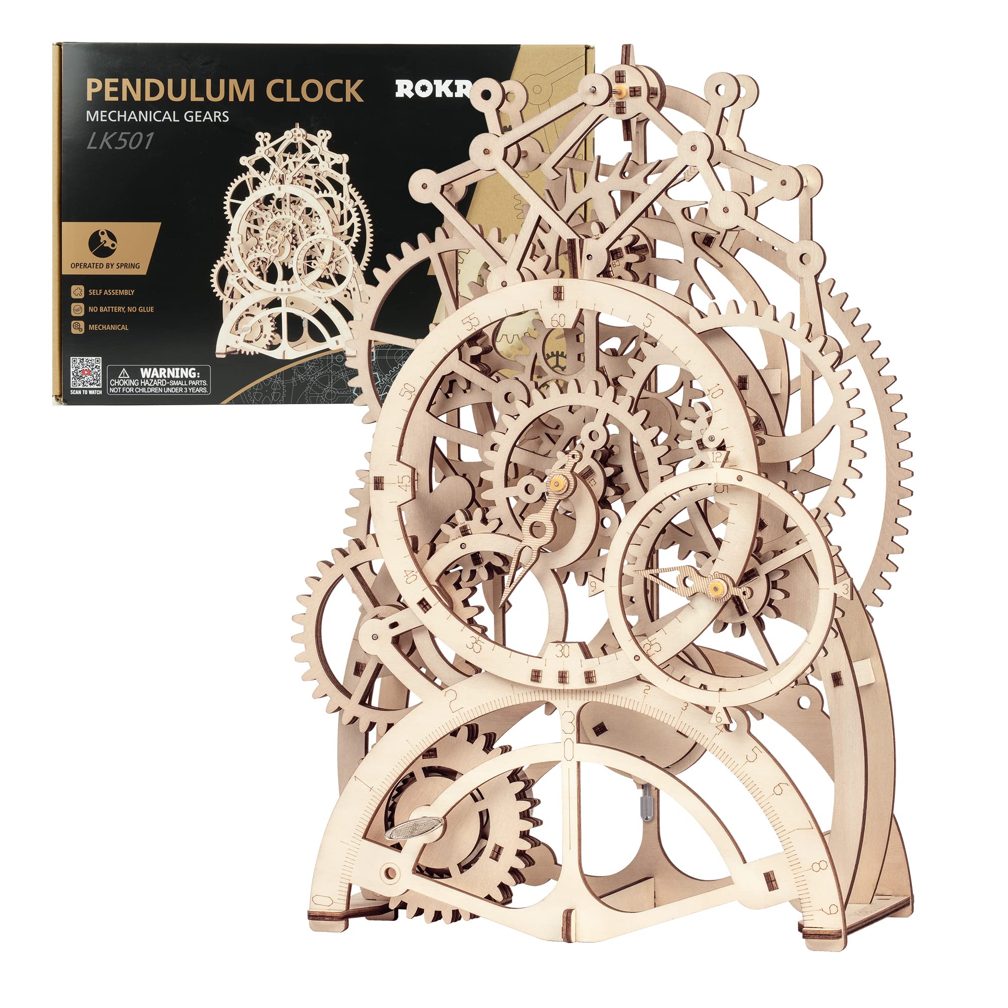 ROKR 3D Wooden Mechanical Pendulum Clock Puzzle,Mechanical Gears Toy Building Set,Family Wooden ...