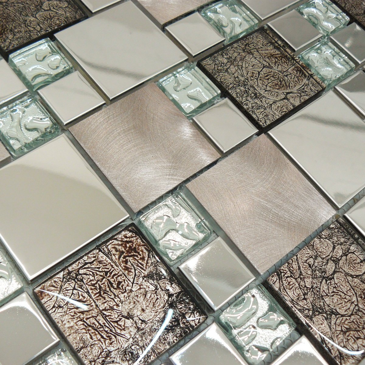 Designer Onyx Bronze & Stainless Steel Mosaic Tiles Sheet for Walls and ...