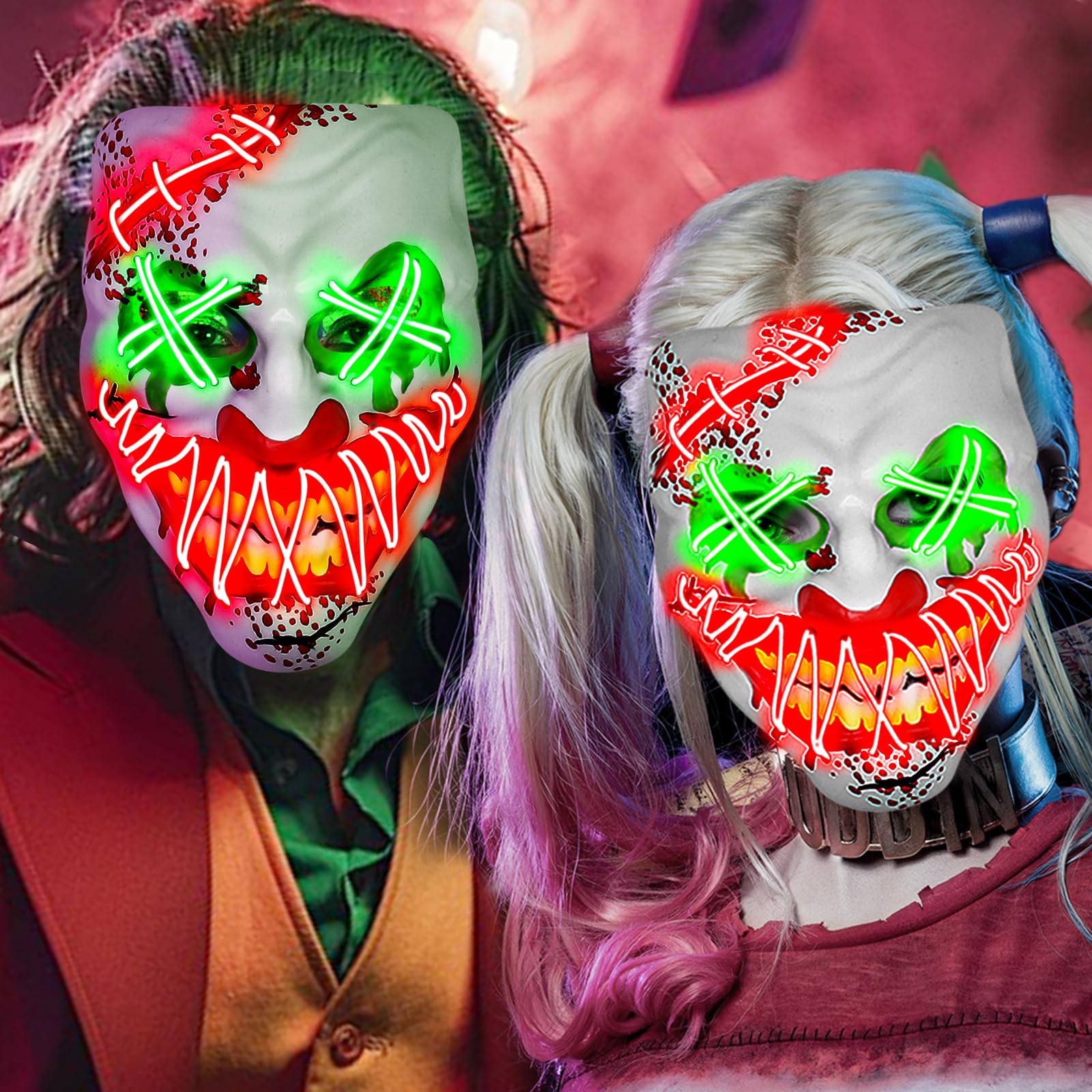 JOINBO Halloween LED Clown Mask for Aldult & Kids?EL Wire Scary Purge ...