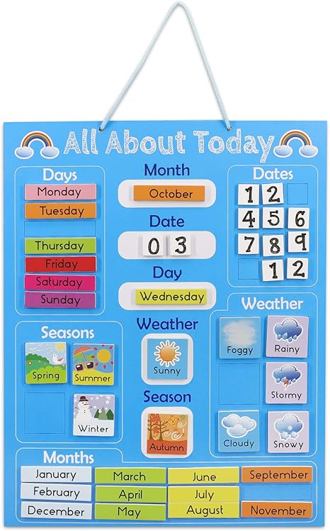 Navaris Kids Magnetic Calendar - Early Years Learning - Weather, Date ...