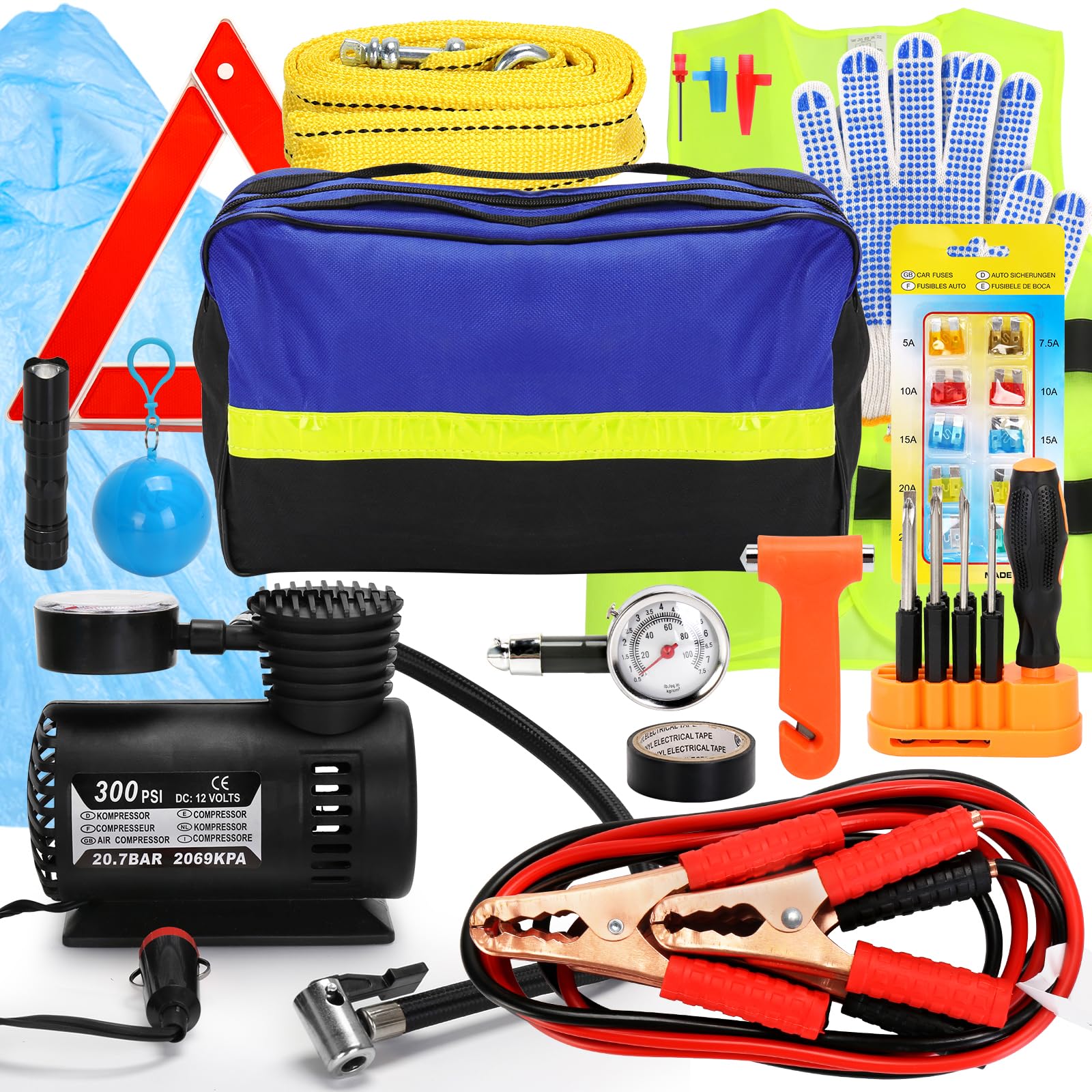 Car Safety Kit,14-Piece Roadside Emergency Car Kit,Vehicle Emergency ...