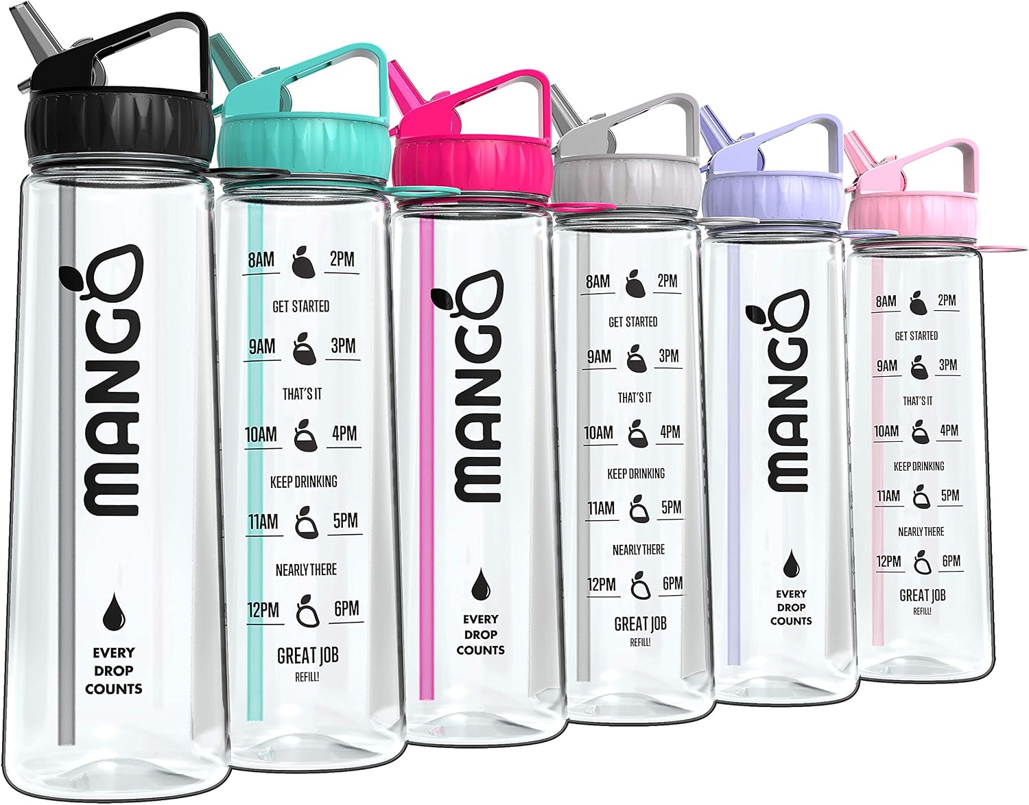 Mango Water Bottle With Straw – 900ml Motivational Time Markings – BPA ...