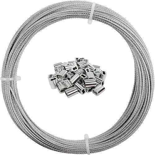 1/16 Wire Rope, 200FT 304 Stainless Steel Cable with 100Pcs Crimp ...
