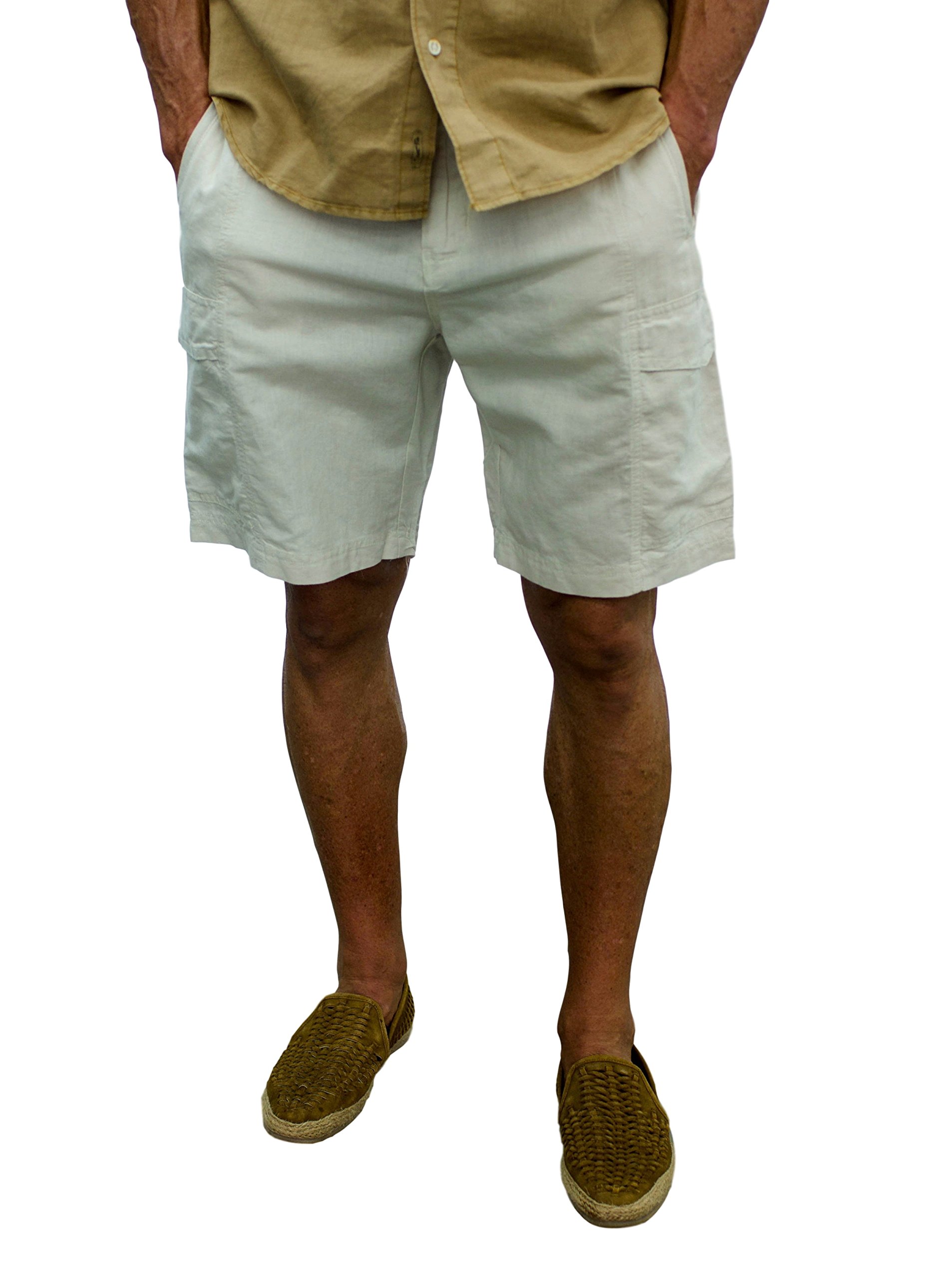 short fin Men's Linen Walking Shorts Flat Cargo Side Pockets ...