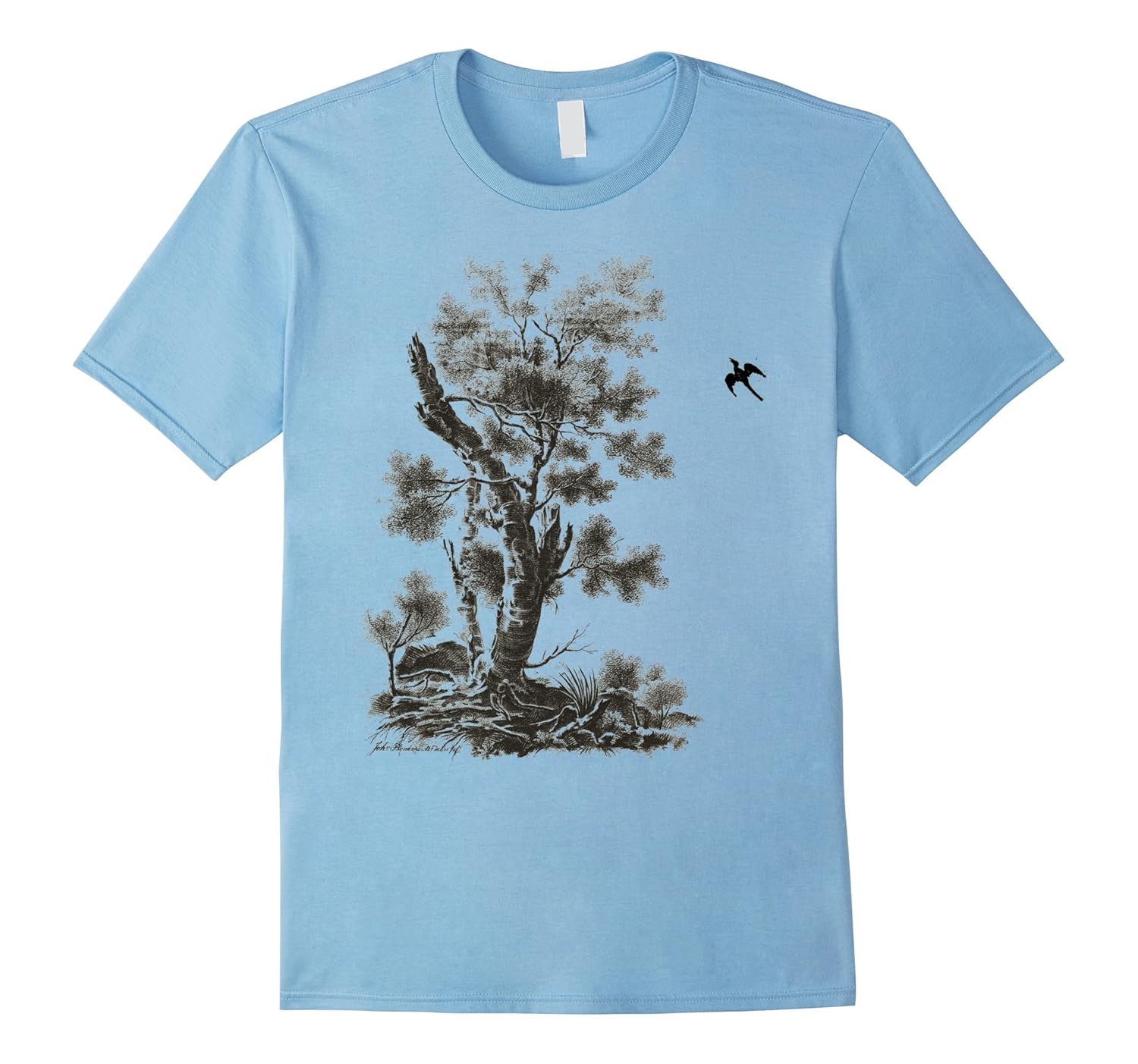 “Tree and bird” Graphic T-shirt Nature black migration tee-CL – Colamaga
