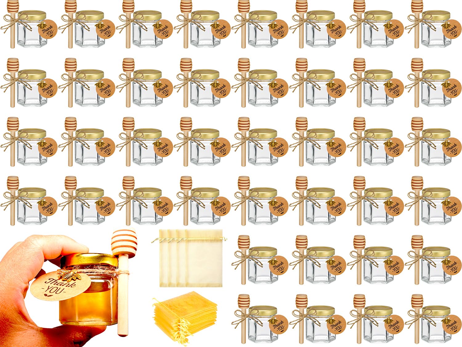 Adabocute 40 Pack Mini Honey Jars - Honey Pot With Honey Dipper, Bee ...