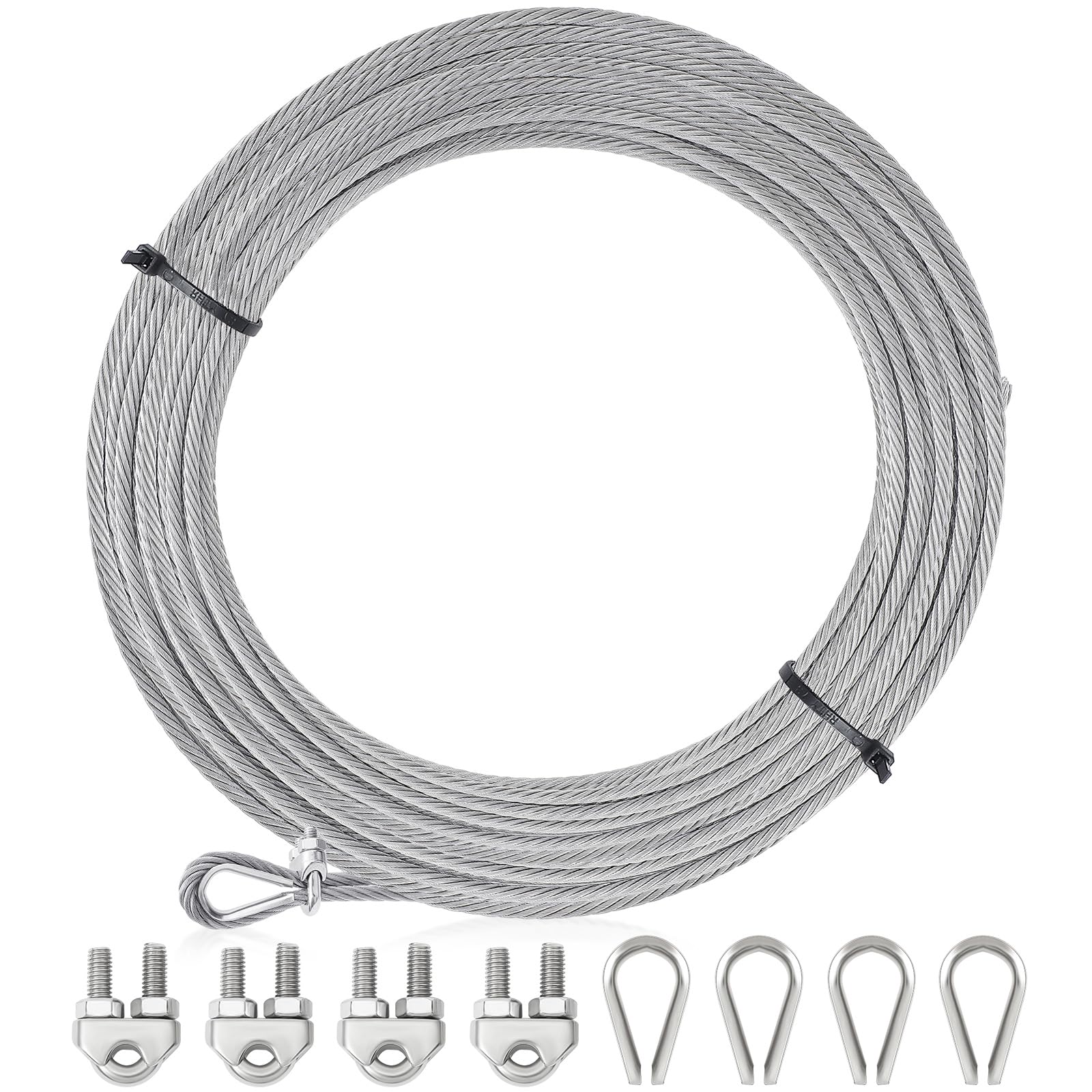 Blulu 1/4 Stainless Steel Cable, 300ft Wire Rope with Wire Rope Clamps ...