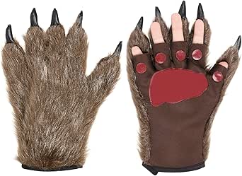 Amazon.com: 1 Pair Halloween Animal Furry Paw Gloves Werewolf Wolf Bear ...