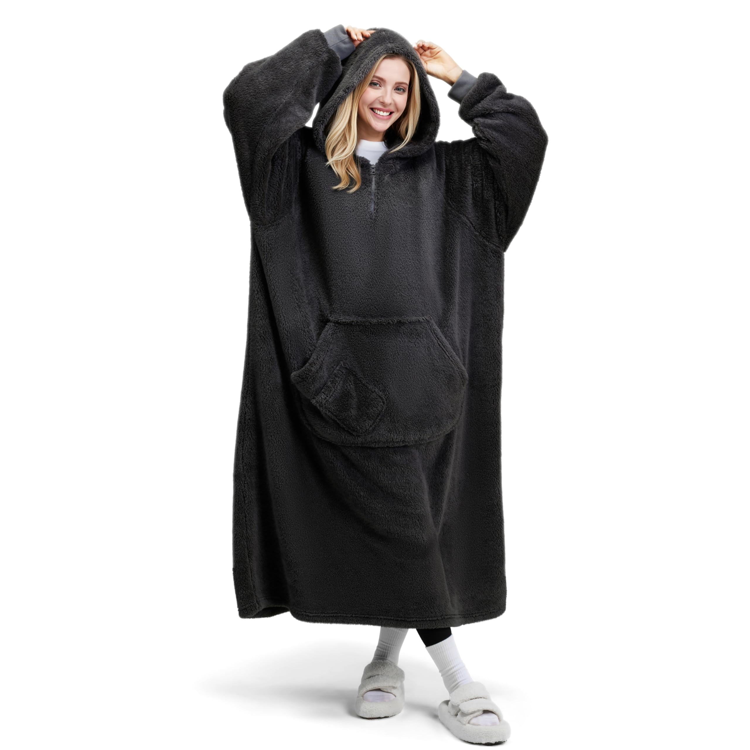 Giggling Getup Wearable Blanket Hoodie for Adults - Oversized Sherpa ...