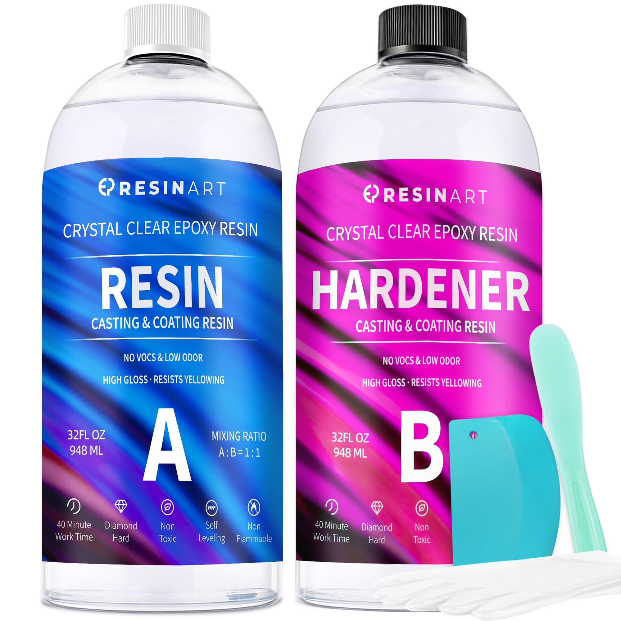 Crystal Clear Epoxy Resin - 64oz Epoxy Resin Kit, Not Yellowing High Gloss Bubbles Free Easy Mix ...