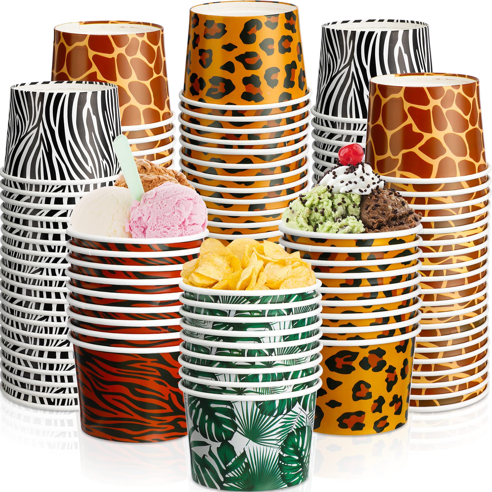 9 oz Paper Ice Cream Cups Disposable Dessert Bowls Jungle Animal Theme ...