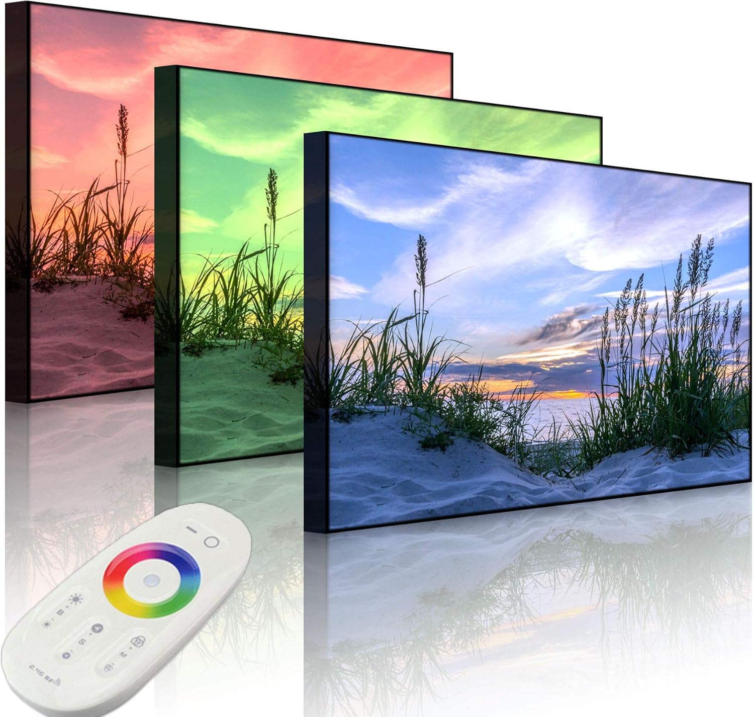 Lightbox-Multicolor | LED Bild Leuchtbild | Gras am Strand bei Sonnenuntergang | 80x60 cm ...