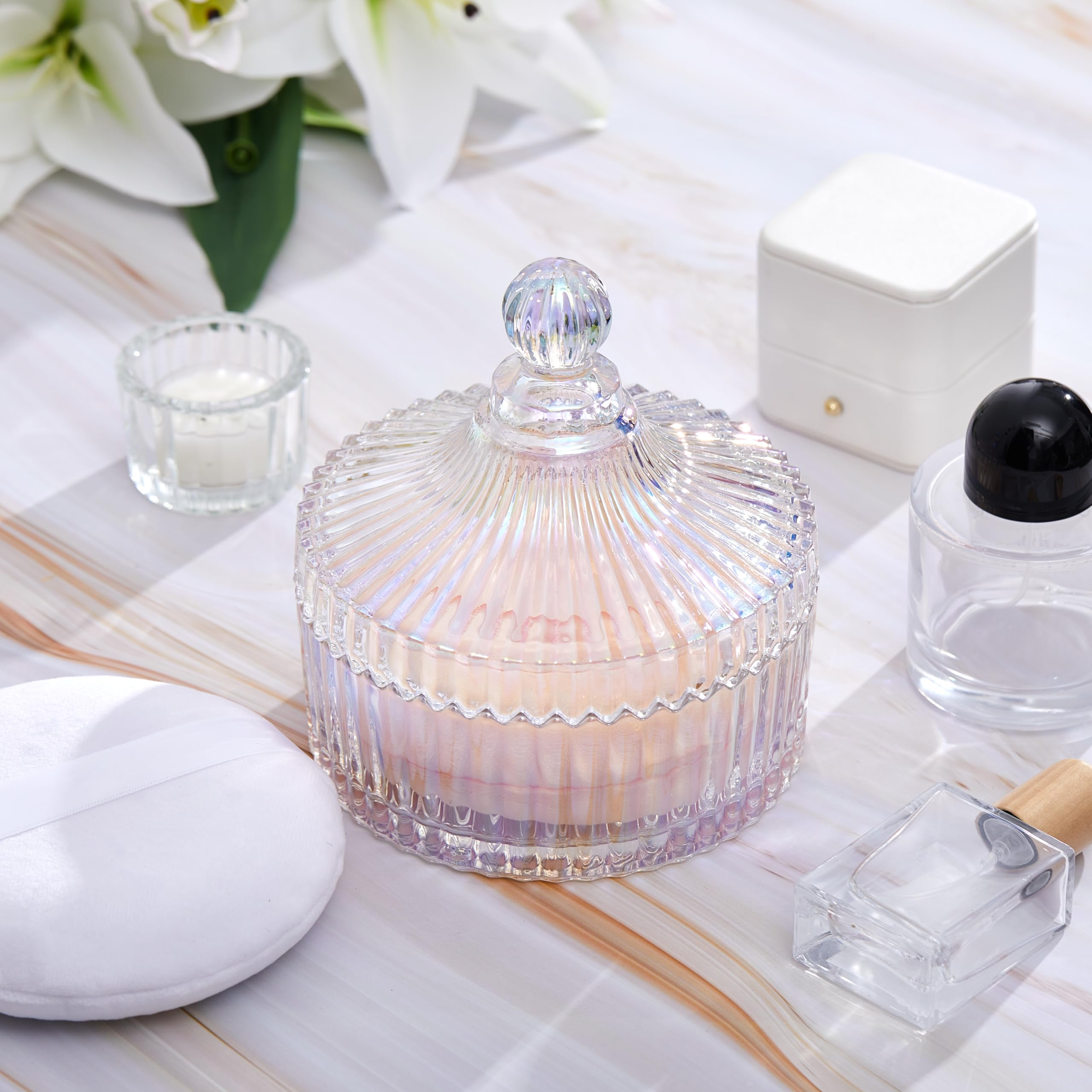 Tioncy 3 Pcs Extra Large Body Powder Puff and Container 5.43'' Glass ...