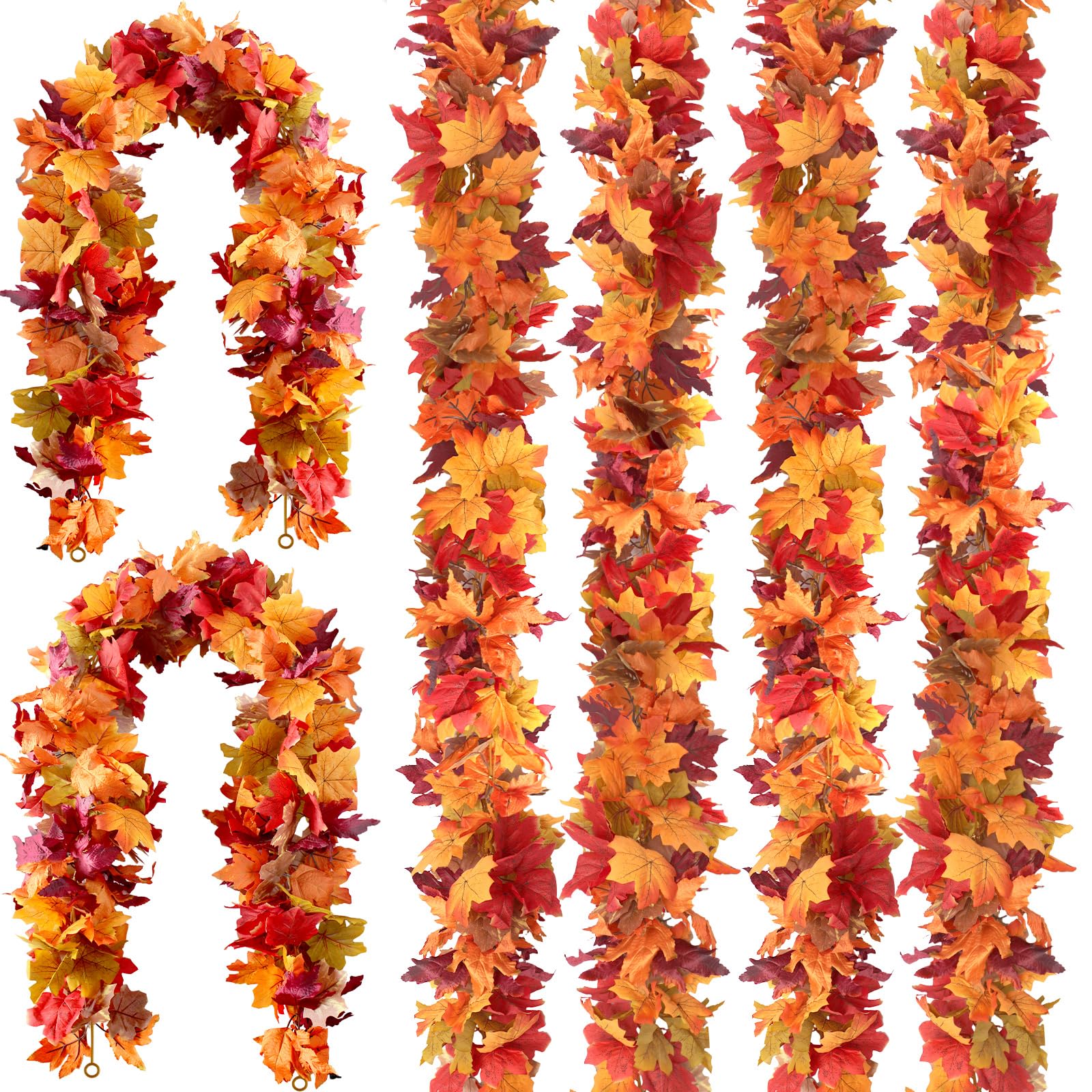 6 Pack Fall Maple Leaves Garland, Artificial Maple Leaf Autumn Garland ...