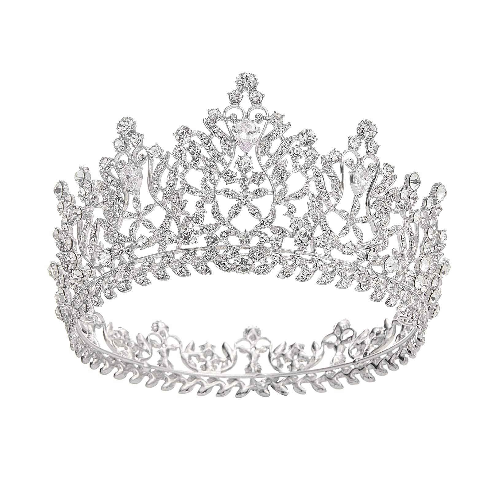 SH Full Round Queen Crowns for Women, Silver Princess Crowns and Tiaras ...