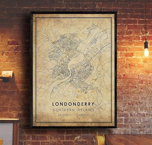 Londonderry Vintage Map Print Londonderry Map Northern Ireland Map Art ...