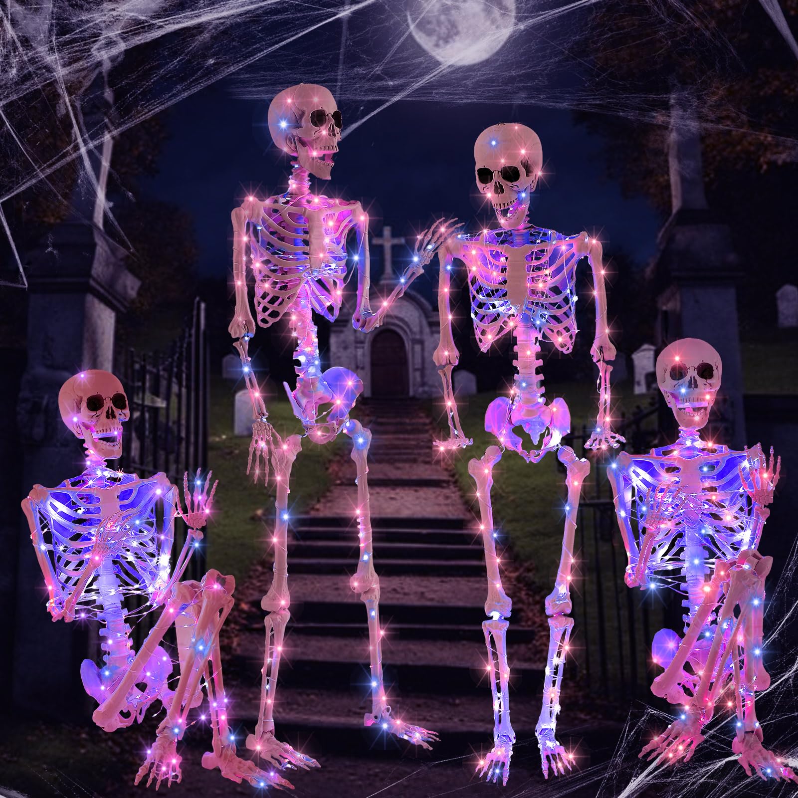 Geetery 3 Pcs 5 ft Light up Halloween Skeleton Life Size Posable ...