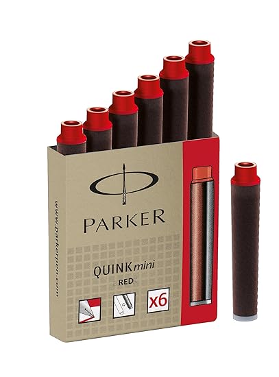 Parker Quink Unwashable Mini Ink Cartridge for Fountain Pen - Red (Box ...