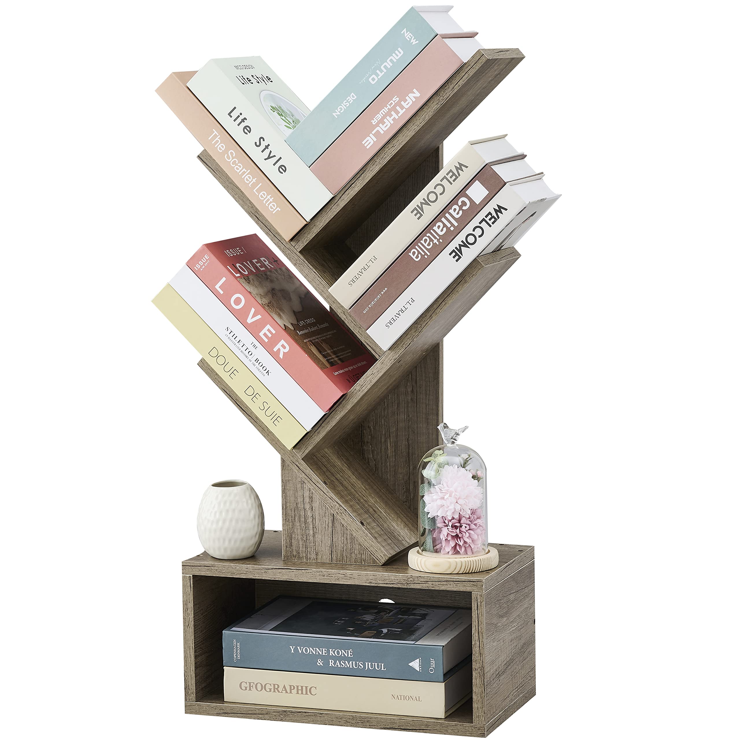 Hoctieon 3 Tier Tree Bookshelf, Modern Bookcase with Drawer ...