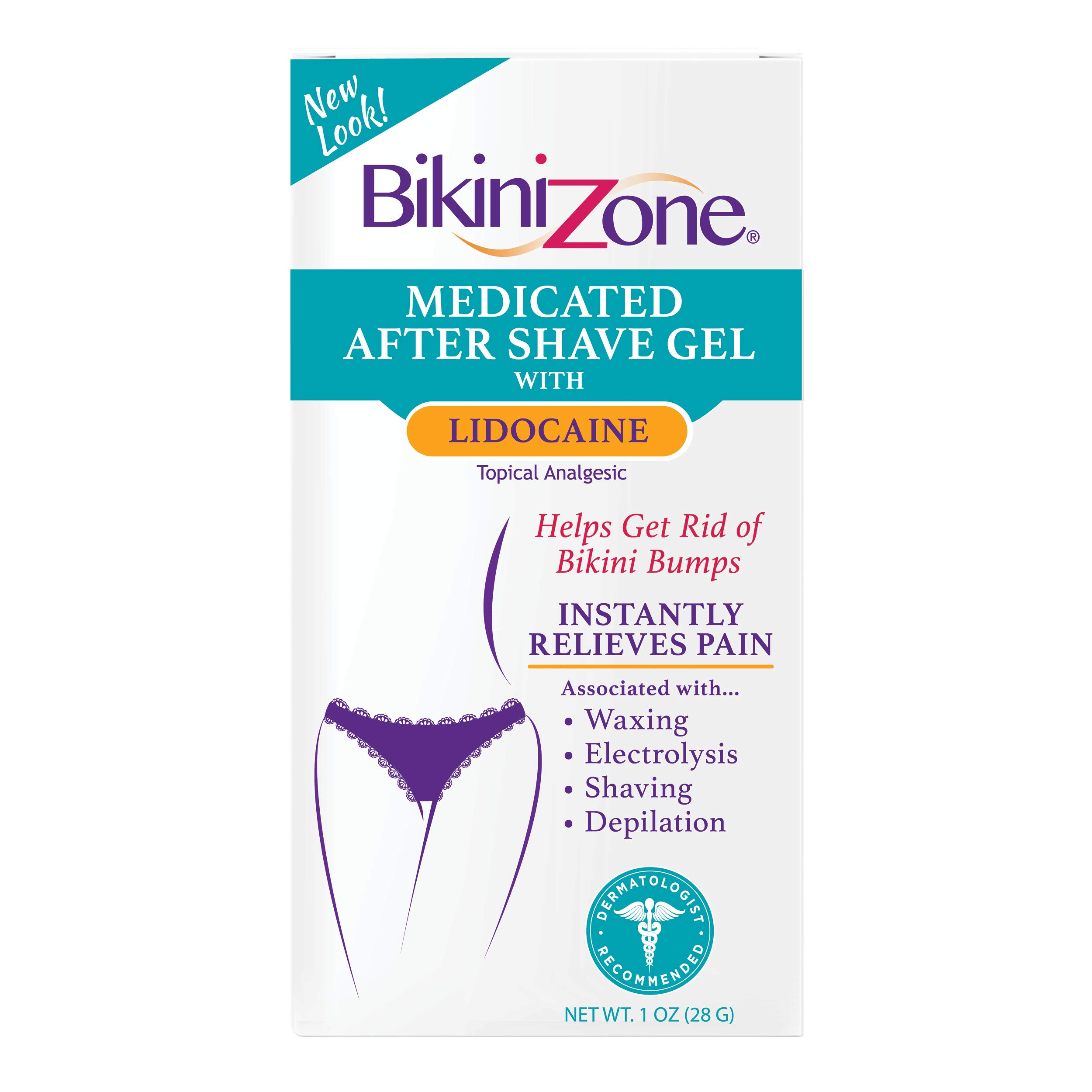 Bikini Zone Medicated After Shave Gel Lidocaine Razor Bump Relief, 1 Oz ...
