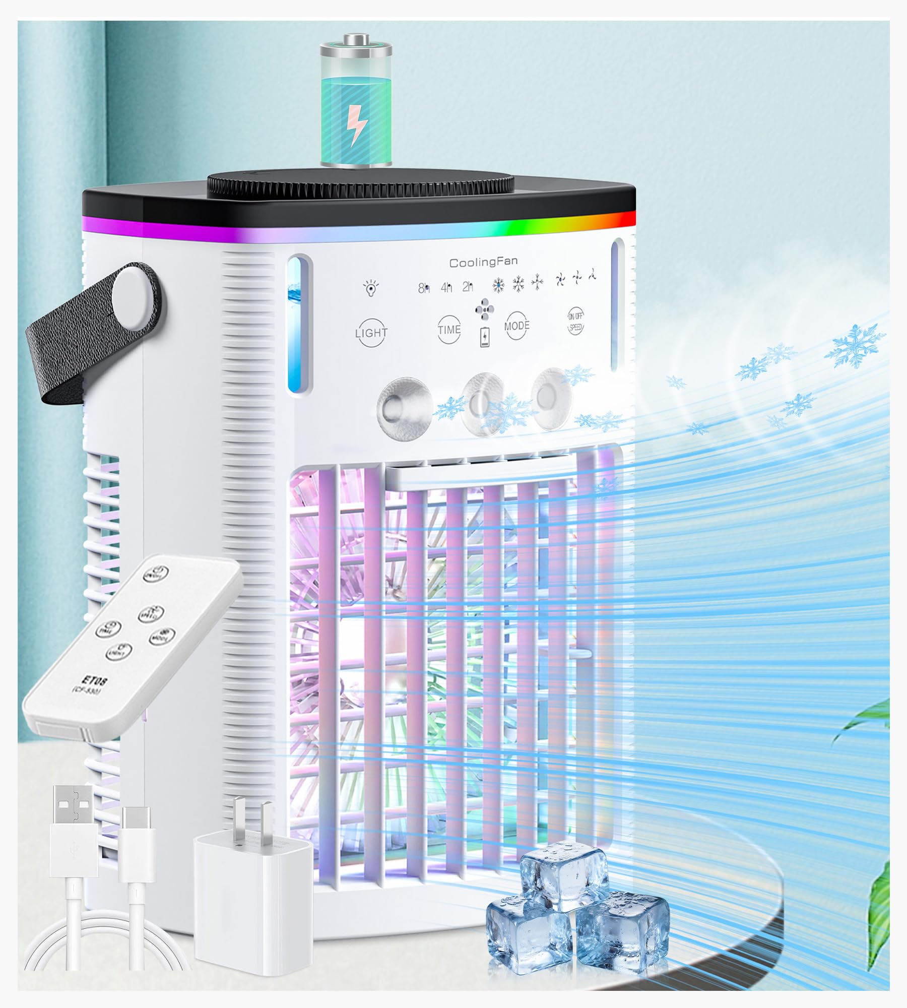 Mini Air Conditioner Battery Powered 6000mAh,Rechargeable Small Air ...