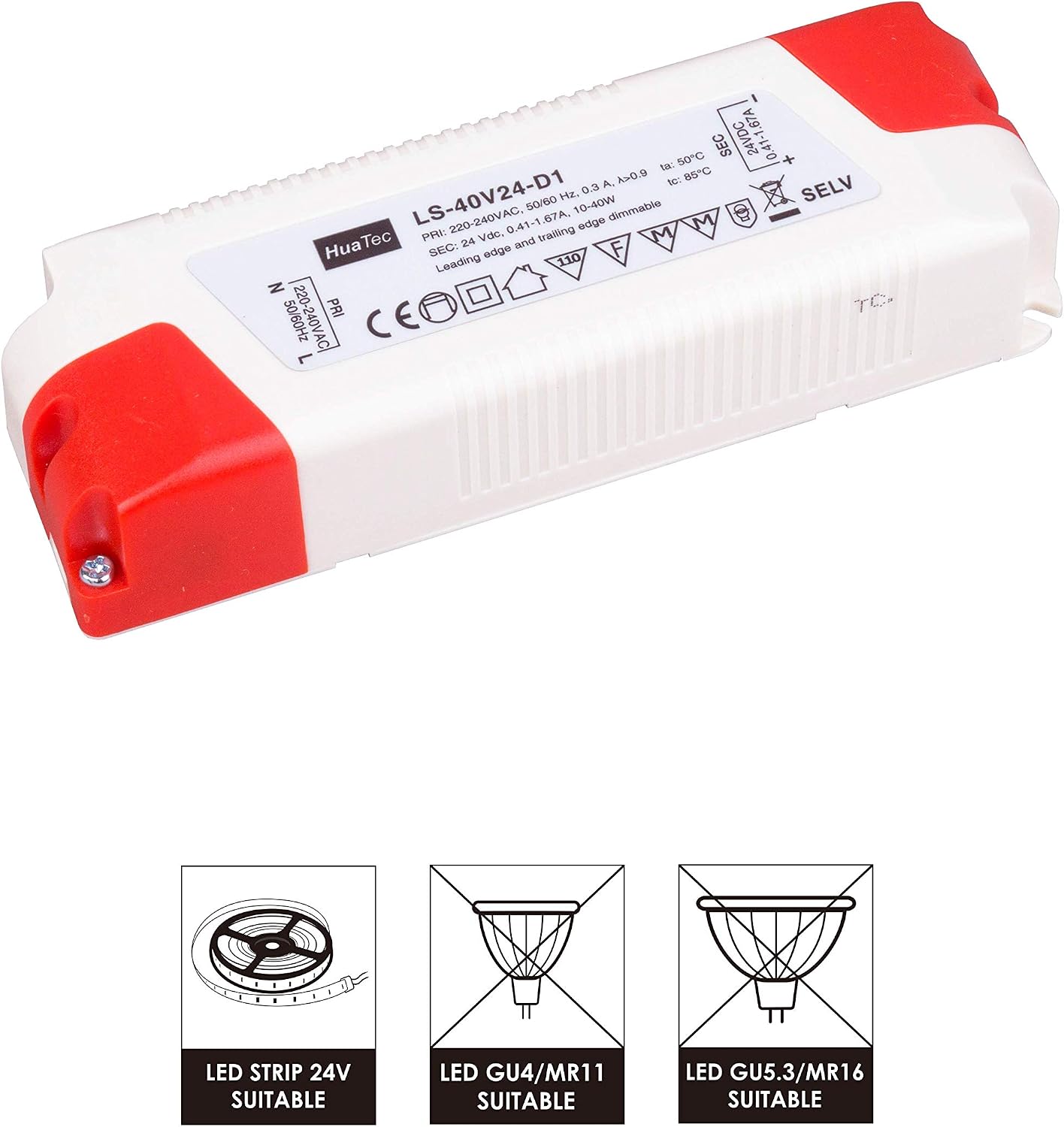 HuaTec LED Driver 24V 40W Dimmable TRIAC Constant Voltage for LED ...