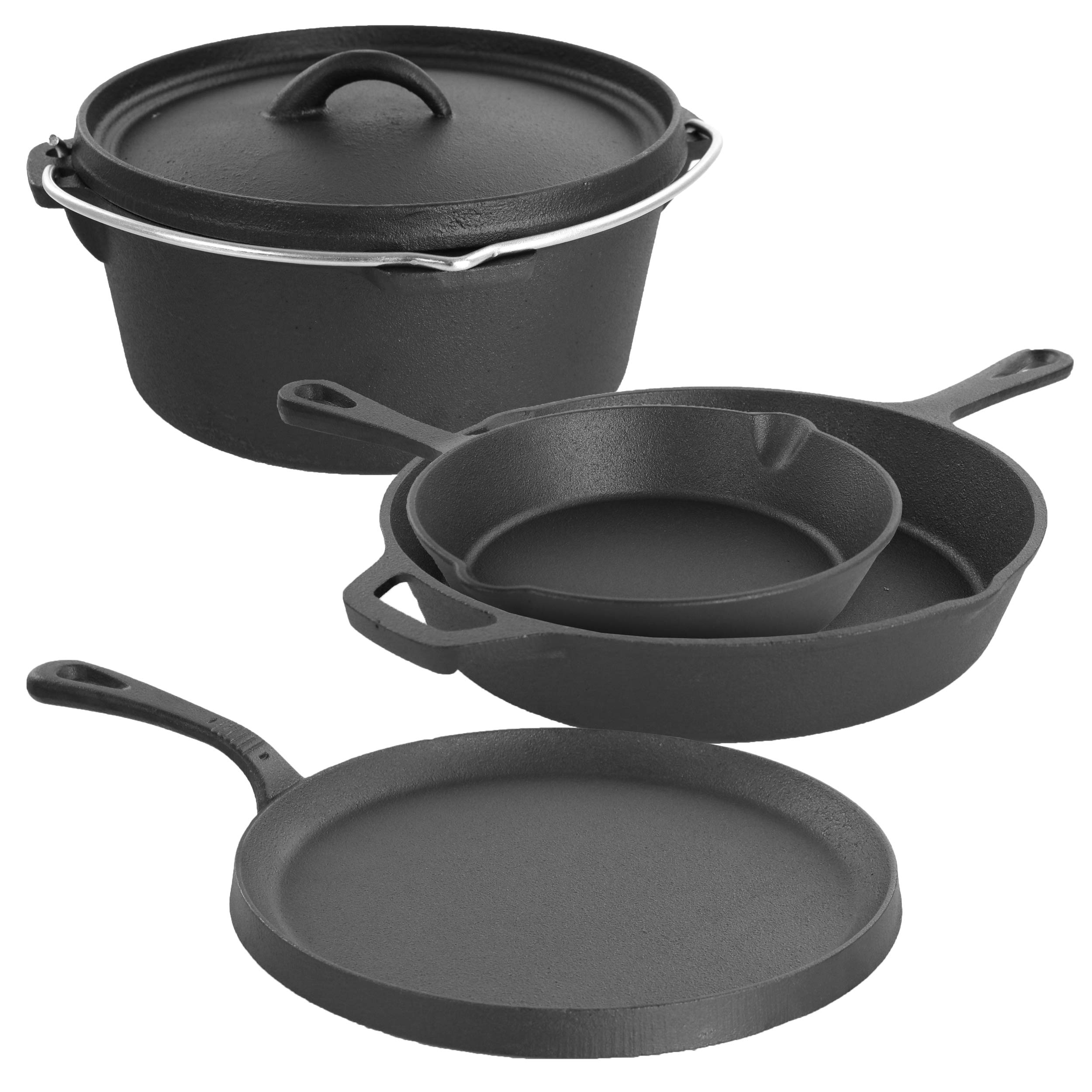 MegaChef Assorted Pre-Seasoned OVEN SAFE, Cast Iron Cookware Set, 5 ...