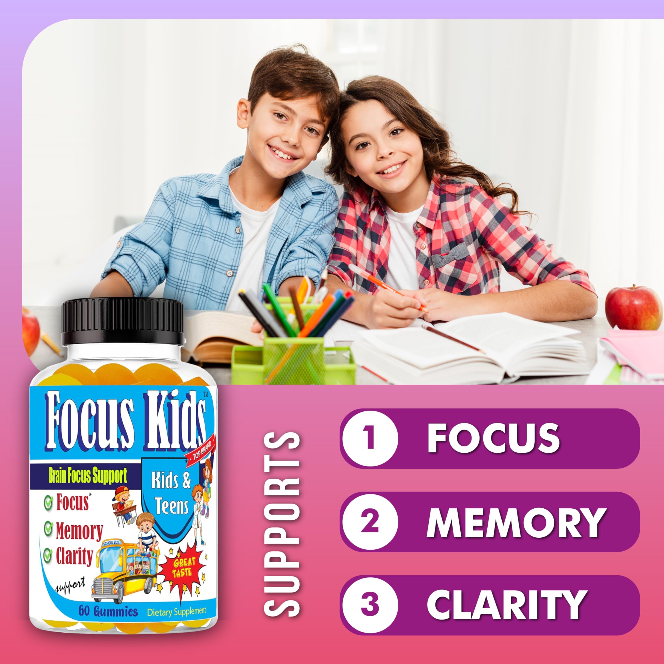 Mua Focus Kids Gummies for Kids Brain Focus Support Chewable Attention ...