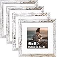 Amazon.com - KINLINK 6x6 Picture Frame Rustic White Set of 4, Wooden Square Photo Frames Matted ...