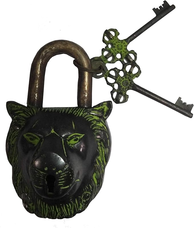 Purpledip Brass Padlock: Antique Finish Lion Lock (10004A) - - Amazon.com
