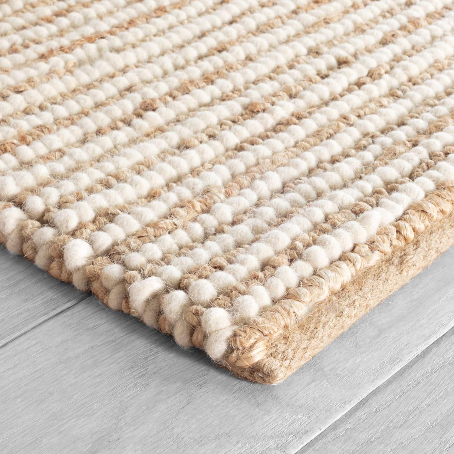FRELISH DECOR Wool and Jute Premium Handwoven Chunky Stripes Rug ...