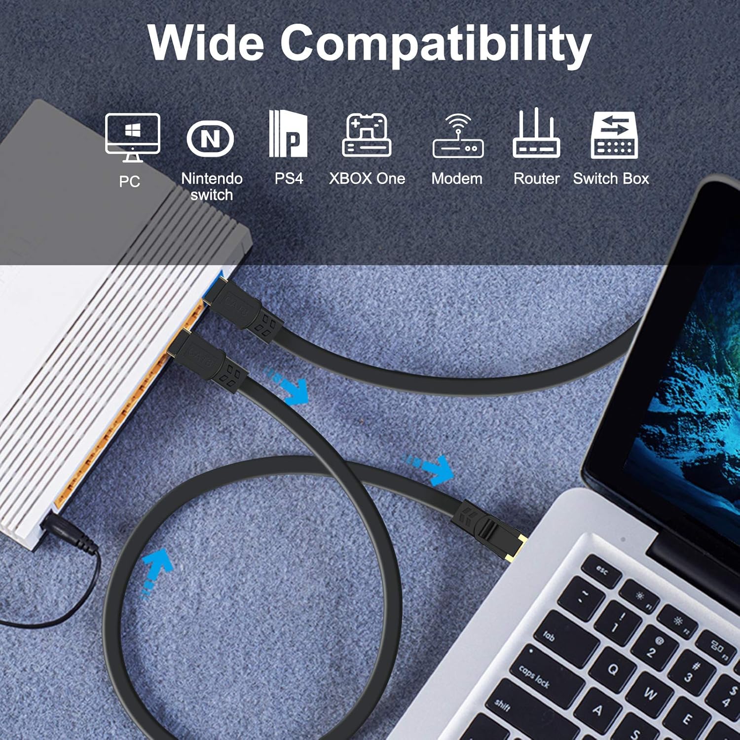 2m Ethernet Cable Cat 8 Gigabit 40Gbps High Speed GLCON Internet Cables ...