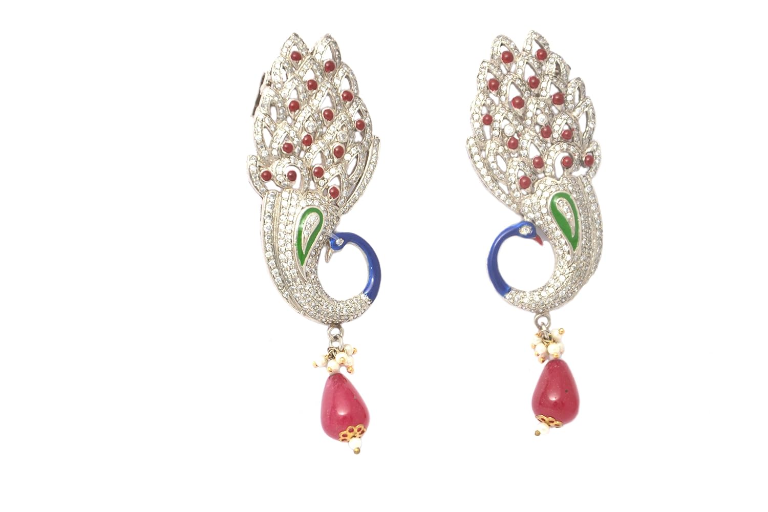 Buy Kanira's Peacock Karn Phool Earrings with Ruby and AD at Amazon.in